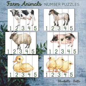 Farm Animals Puzzle Number Sequence 1-5. Montessori Toddler Printable ...