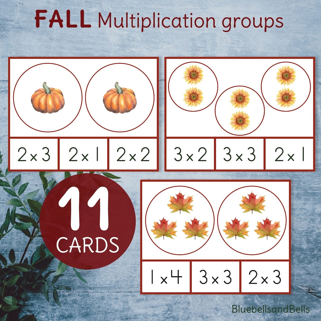 Montessori Fall Printable Multiplication Groups Clip Cards ...