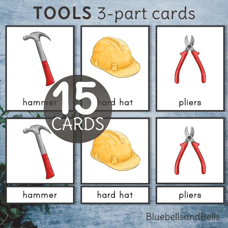 Tools Montessori Printable Three Part Cards. Preschool and Kindergarten ...