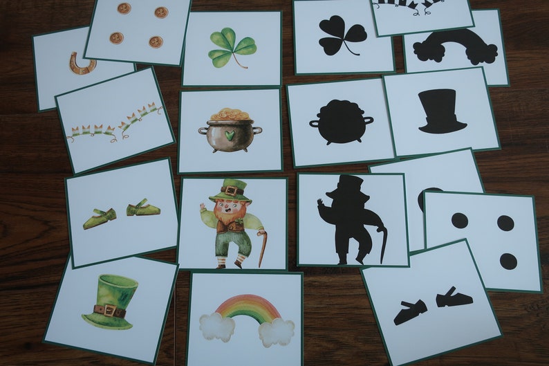 St. Patrick's Day Preschool Printable Shadow Matching Cards. Montessori ...
