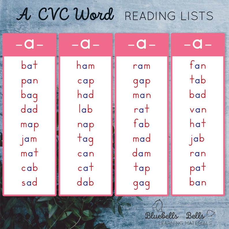 Montessori Reading CVC Word Lists. - Etsy