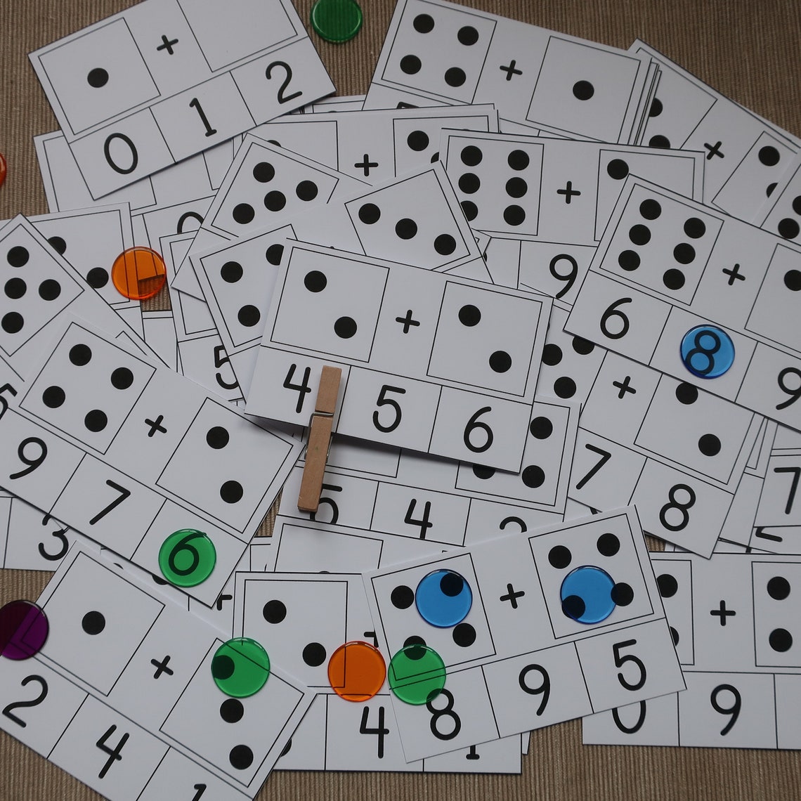 Addition Printable Clip Cards. Preschool Math Worksheets. | Etsy