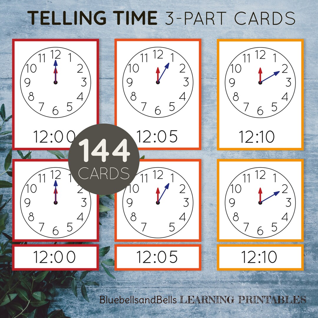 Telling Time Montessori 3-part Cards. Level 2 Nomenclature Cards Clock ...