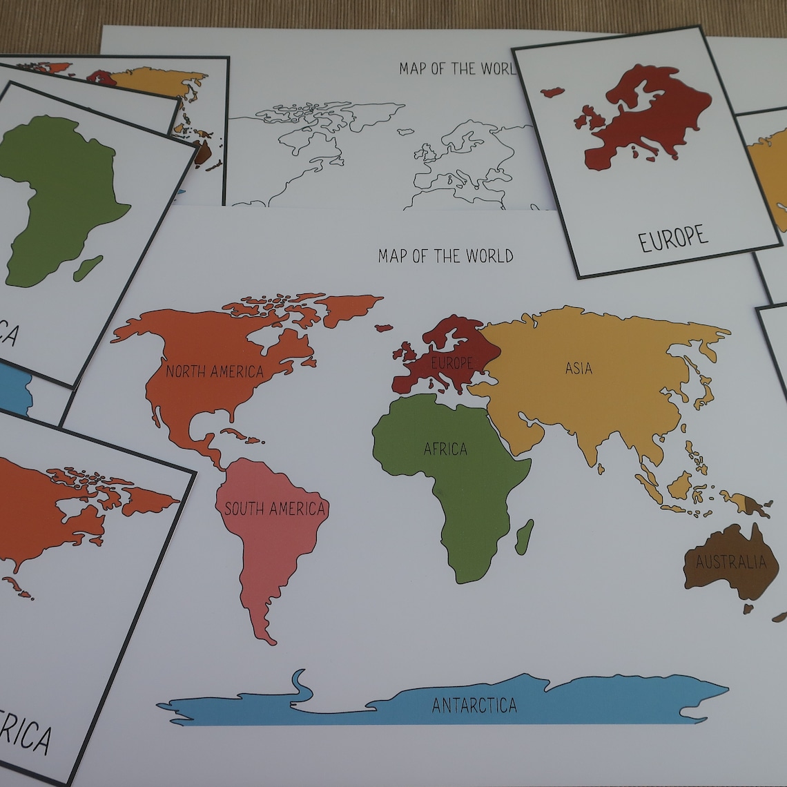 Continents Flash Cards and World Map. Montessori Printable for - Etsy ...