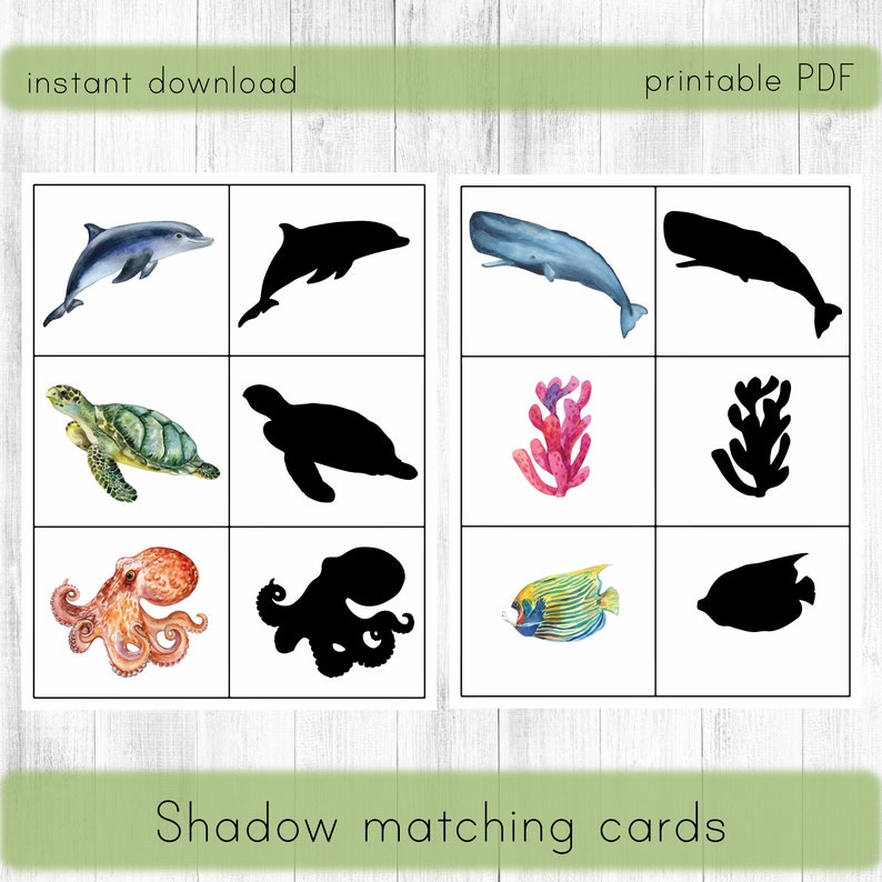 Ocean Shadow Matching Cards. Montessori ocean animals | Etsy