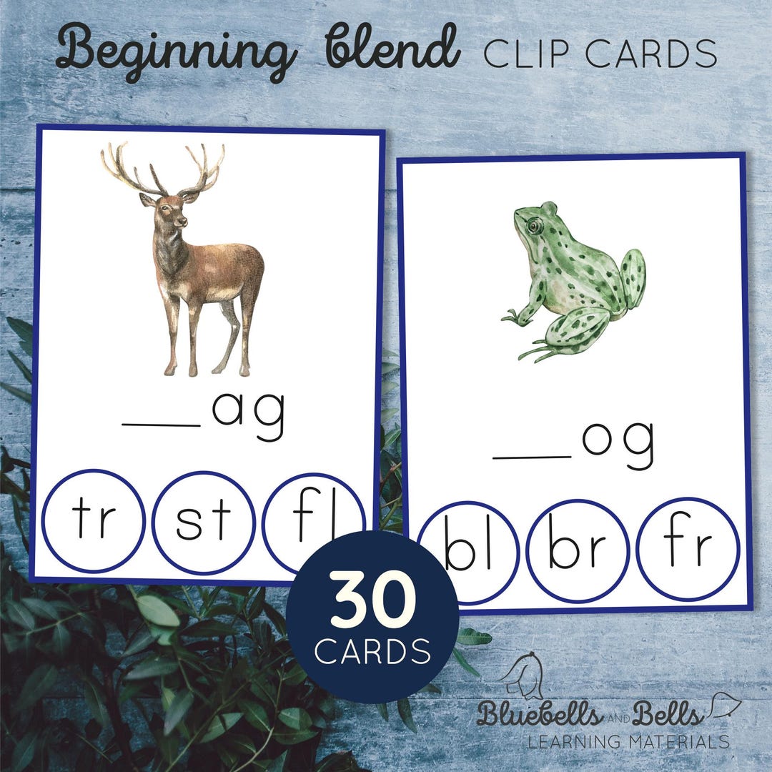 Beginning Blends Clip Cards. Montessori CCVC Word Blue Series Reading ...