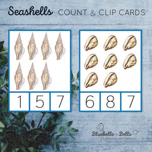 Seashell Count and Clip Cards 1-10. Montessori Ocean Printable ...