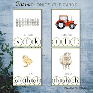 Farm Phonics Clip Cards. Montessori Printable Beginning Sound Activity ...