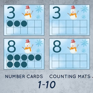 Snowman Number Cards and Counting Mats 1-10. Montessori Winter ...