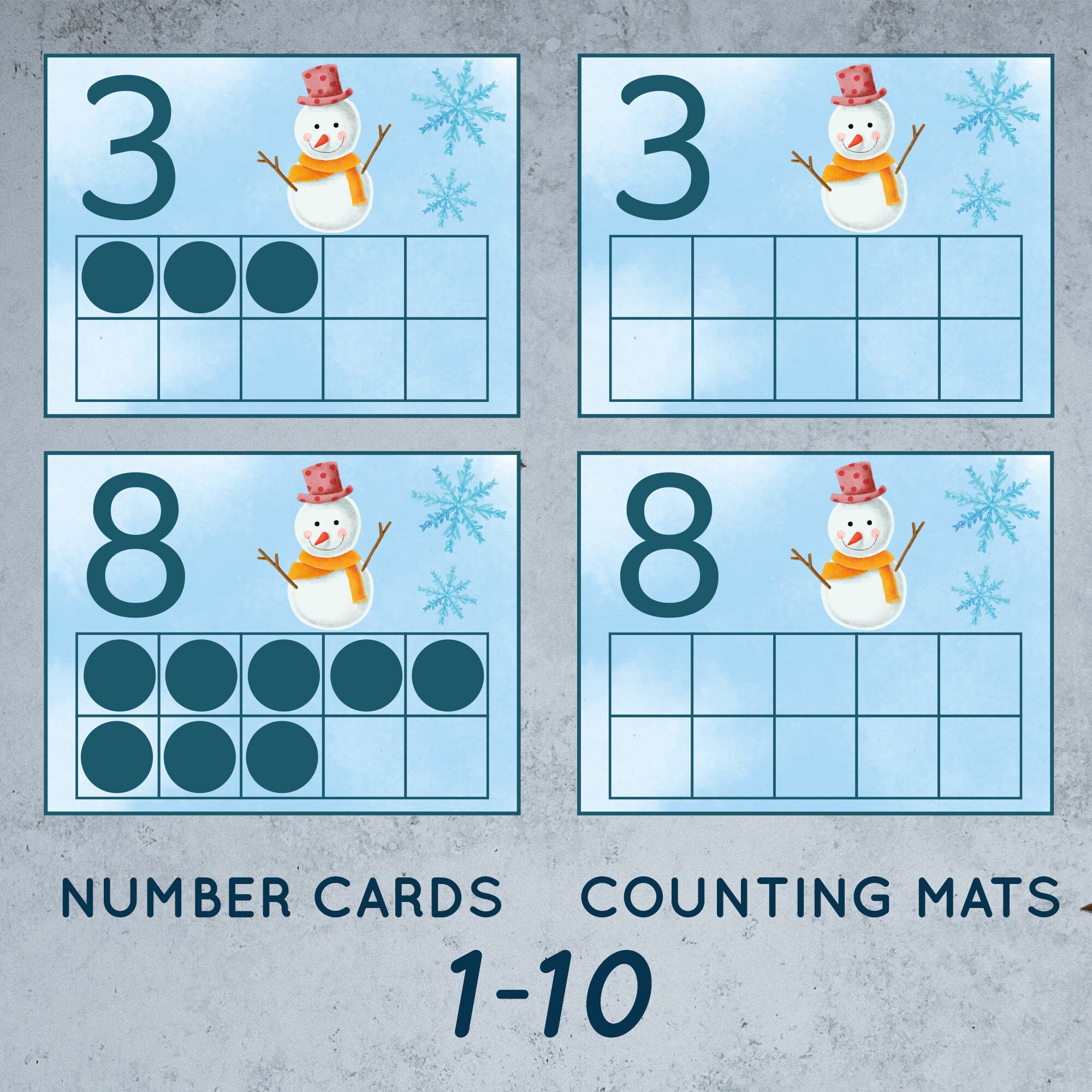 Snowman Number Cards and Counting Mats 1-10. Montessori Winter ...