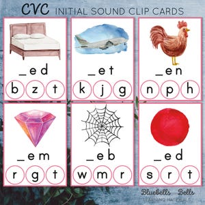 Phonics Printable CVC Word Clip Cards. Beginning Sound Printable ...