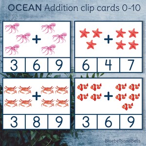 Ocean Addition Clip Cards. Montessori Math Printable. Preschool and ...