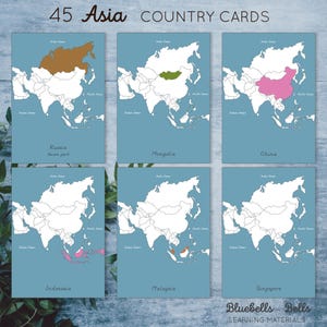 Asia Montessori Maps and Country Cards. Continent Study Printable. - Etsy