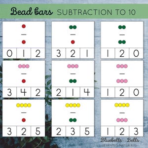 Montessori Bead Bar Subtraction Clip Cards. Kindergarten and 1st Grade ...