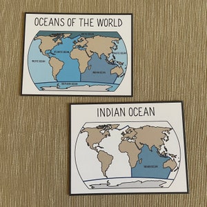 Oceans of the World Cards and Map. Geography Montessori Printable ...