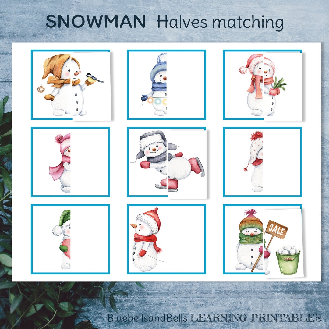 Snowman Toddler Puzzle Halves Matching. Montessori Winter Printable ...