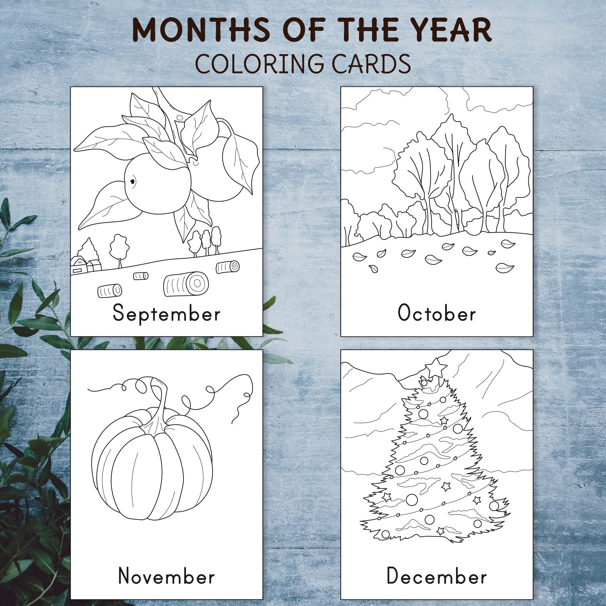 Months of the Year Cards for Coloring. Preschool and Kindergarten ...