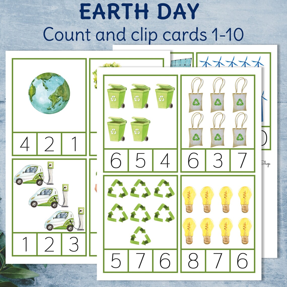 Earth Day Printable Count and Clip Cards 1-10. Spring Math | Etsy