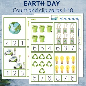 Earth Day Printable Count and Clip Cards 1-10. Spring Math Activity for ...