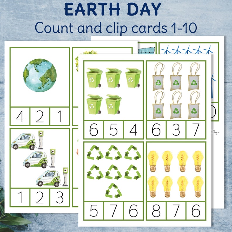 Earth Day Printable Count and Clip Cards 1-10. Spring Math | Etsy