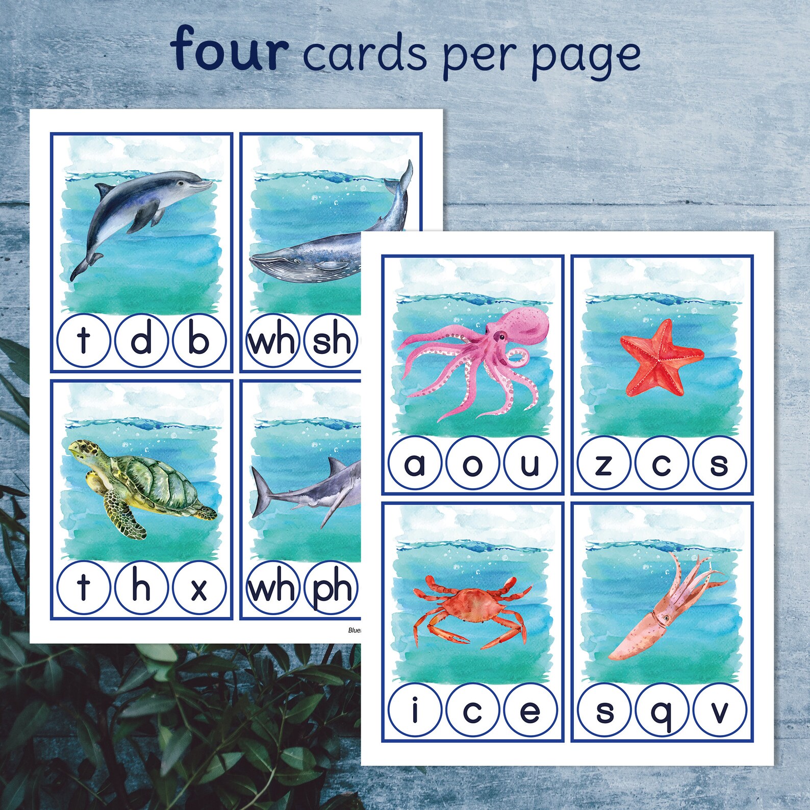Ocean Animal Printable Phonics Clip Cards. Beginning Sound | Etsy