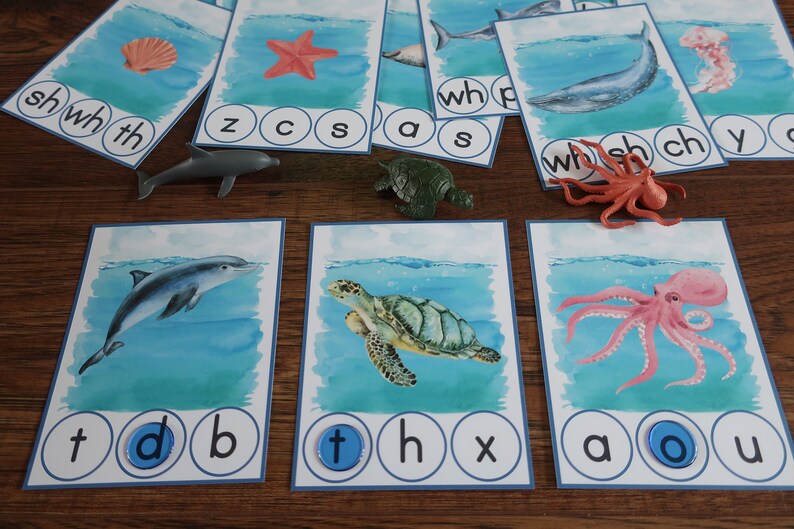 Ocean Animal Printable Phonics Clip Cards. Beginning Sound | Etsy