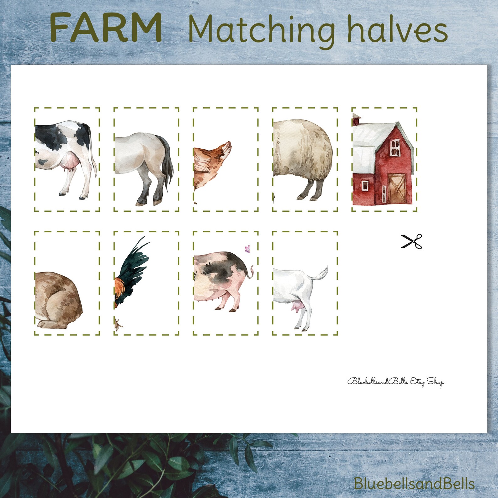 Farm Puzzle Printable. Animal Halves Matching Activity for - Etsy