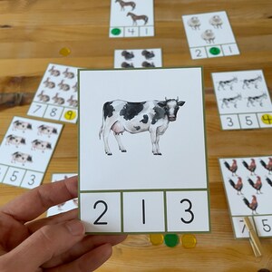 Farm Animals Count and Clip Cards 1-10. Farm Animals Counting Preschool ...