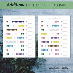 Montessori Bead Bars Addition to 10 Worksheets. Montessori Kindergarten ...