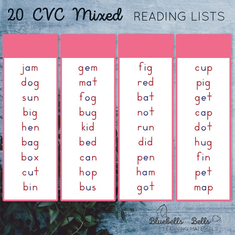 Montessori Reading CVC Word Lists. - Etsy