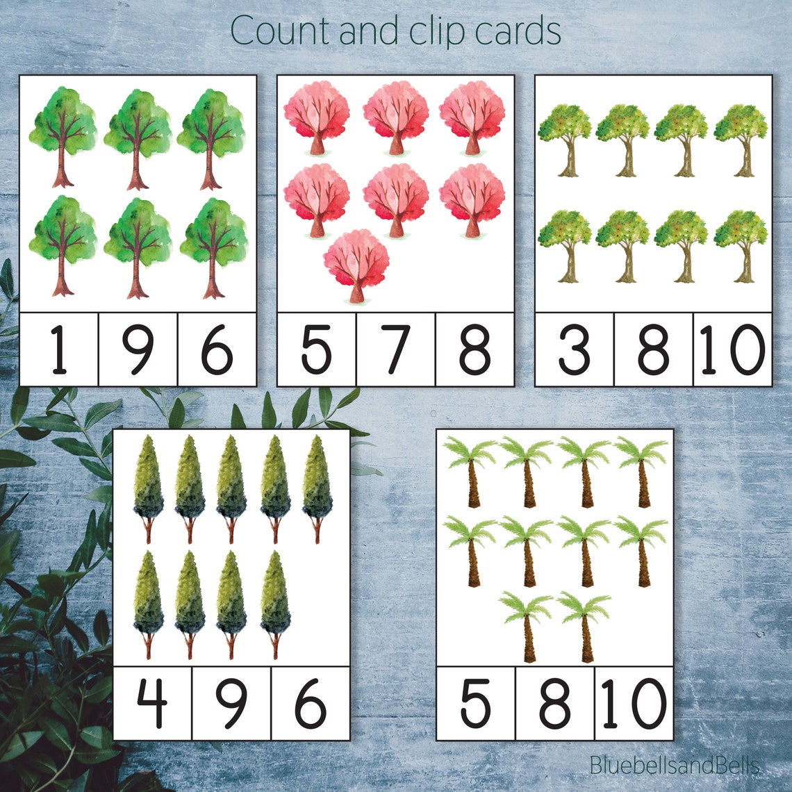 Trees Count and Clip Cards 1-10. Montessori Printable. | Etsy