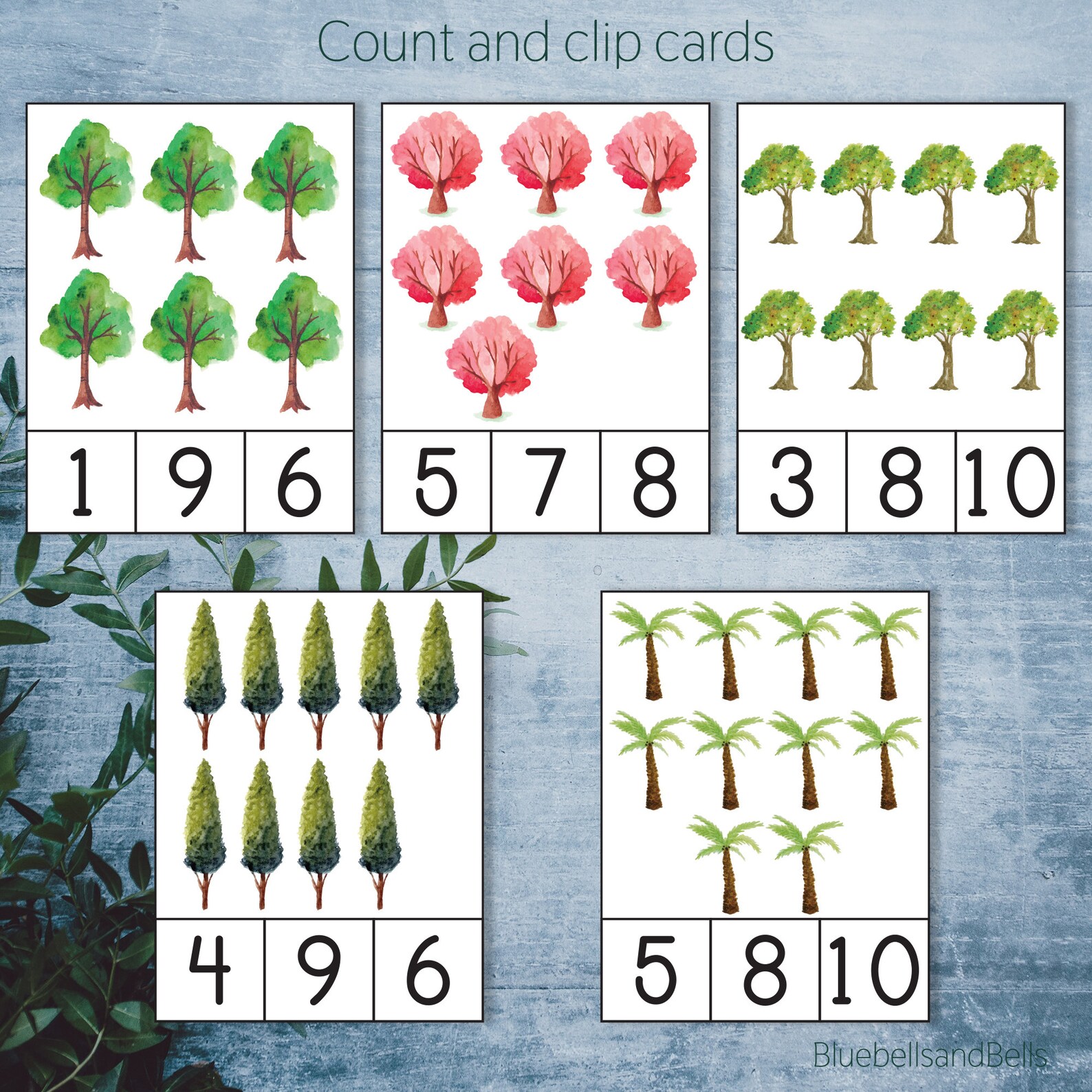 Trees Count and Clip Cards 1-10. Montessori Printable. | Etsy
