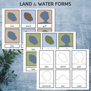 Land and Water Forms 3 Part Cards. Montessori Geography Printable. - Etsy