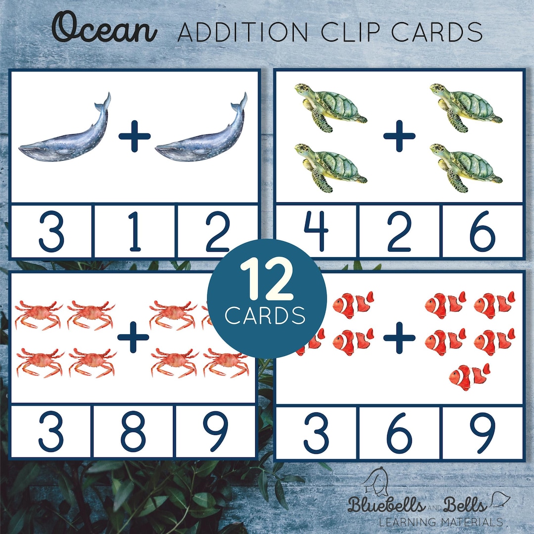 Ocean Count and Clip Cards Addition. Montessori Math Printable ...