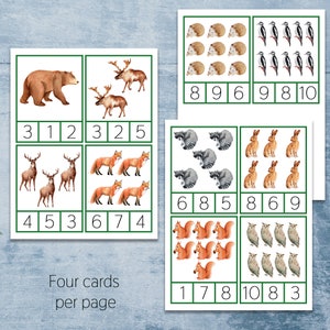 Woodland Animals Count and Clip Cards 1-10. Montessori Printable. - Etsy