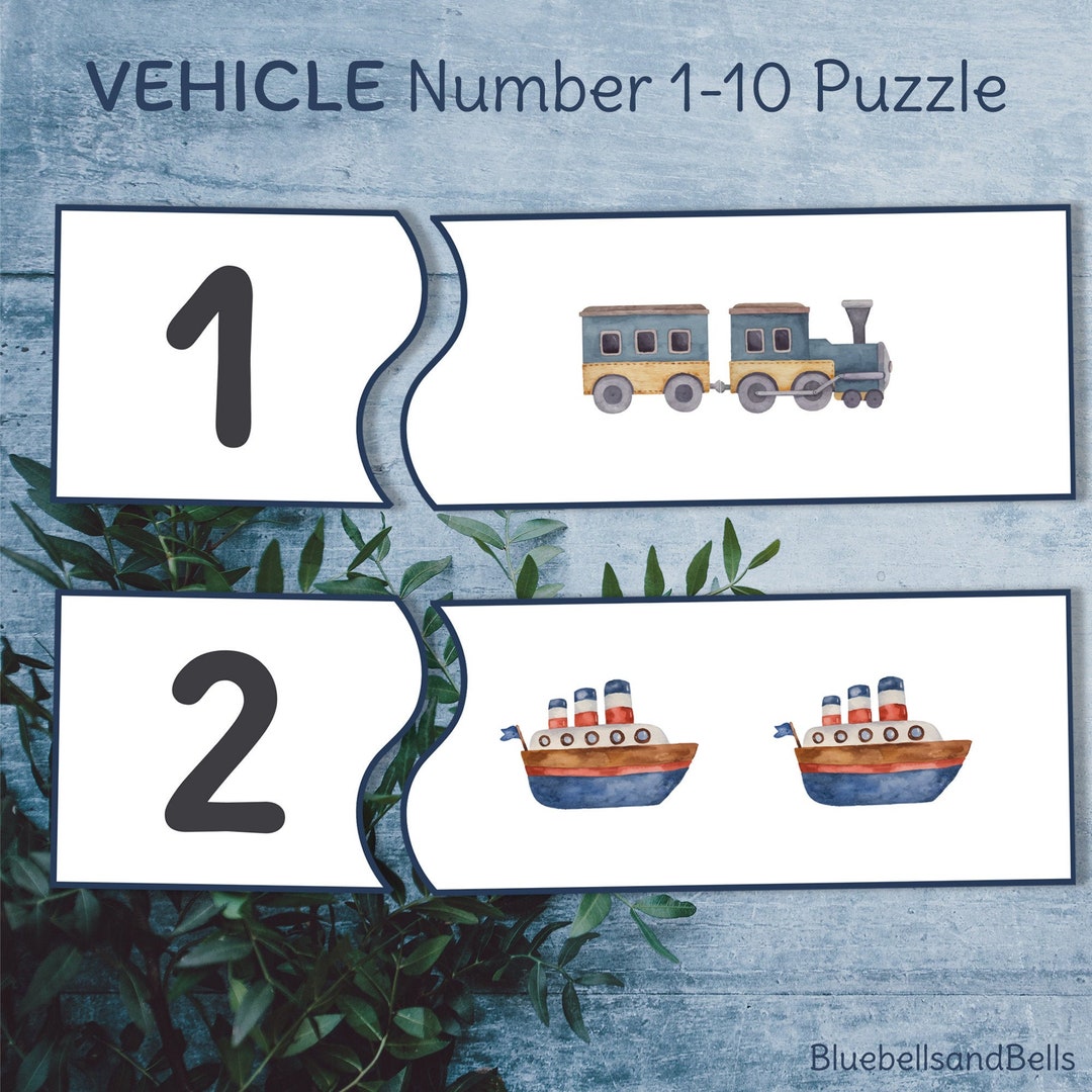Vehicle Number Matching Printable Puzzle. Transport Counting Activity ...