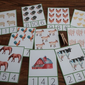 Farm Animals Count and Clip Cards 1-10. Farm Animals Counting - Etsy