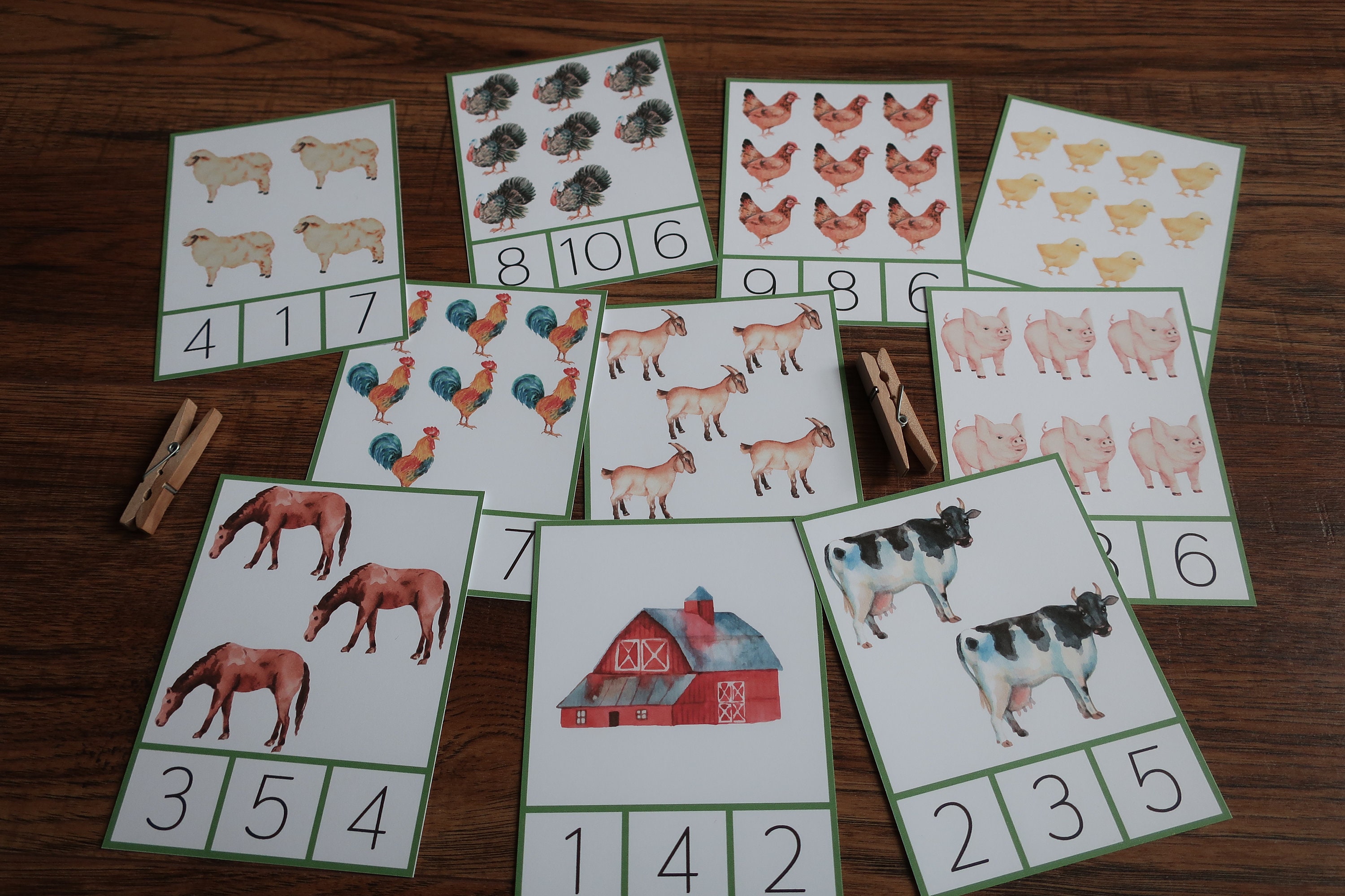 Farm Animals Count and Clip Cards 1-10. Farm Animals Counting - Etsy ...