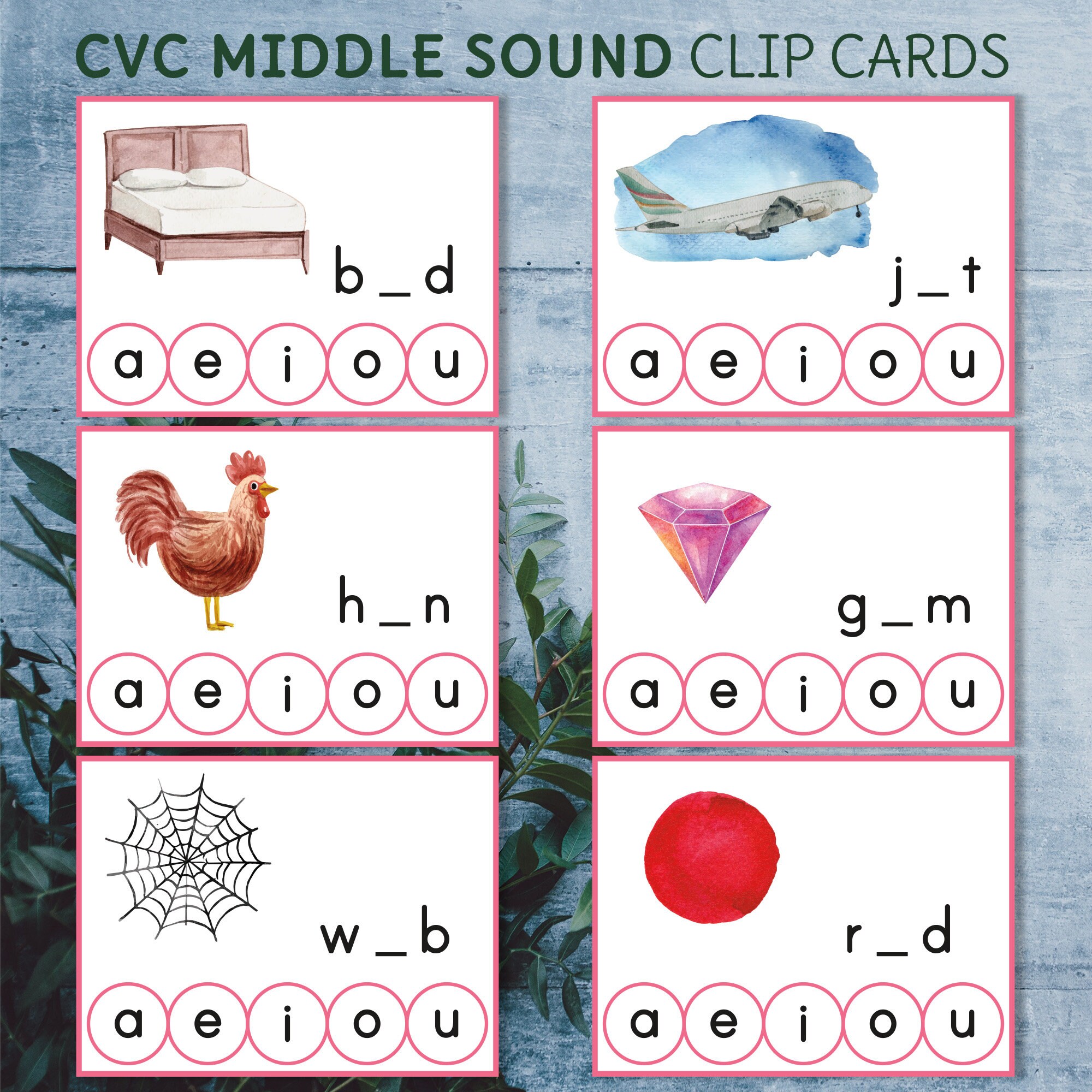 Montessori Phonics Printable CVC Word Clip Cards Middle Sound. - Etsy UK