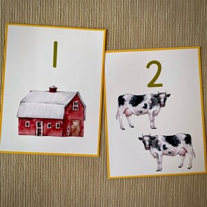 Farm Animal Number 1-10 Flash Cards. Toddler Watercolor Printable ...
