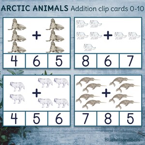 Winter Montessori Printable Count and Clip Cards Addition Polar Animals ...
