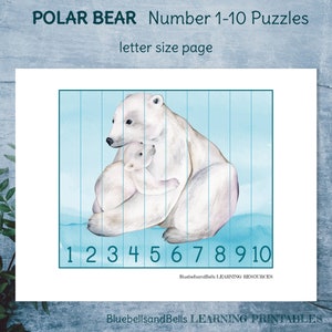 Polar Bear Preschool Printable Puzzle 1-10. Winter Kindergarten Number ...