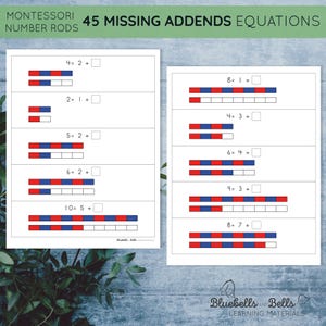 Montessori Number Rods Addition Printable. Missing Addend Equation ...