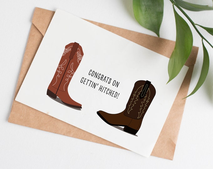 Congratulations Wedding Card, Cowboy Boots, Cowgirl, Rustic Wedding ...