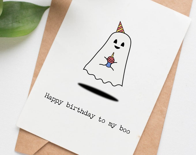 Boo Birthday Card for Boyfriend, Cute Ghost Card for Girlfriend, Horror ...