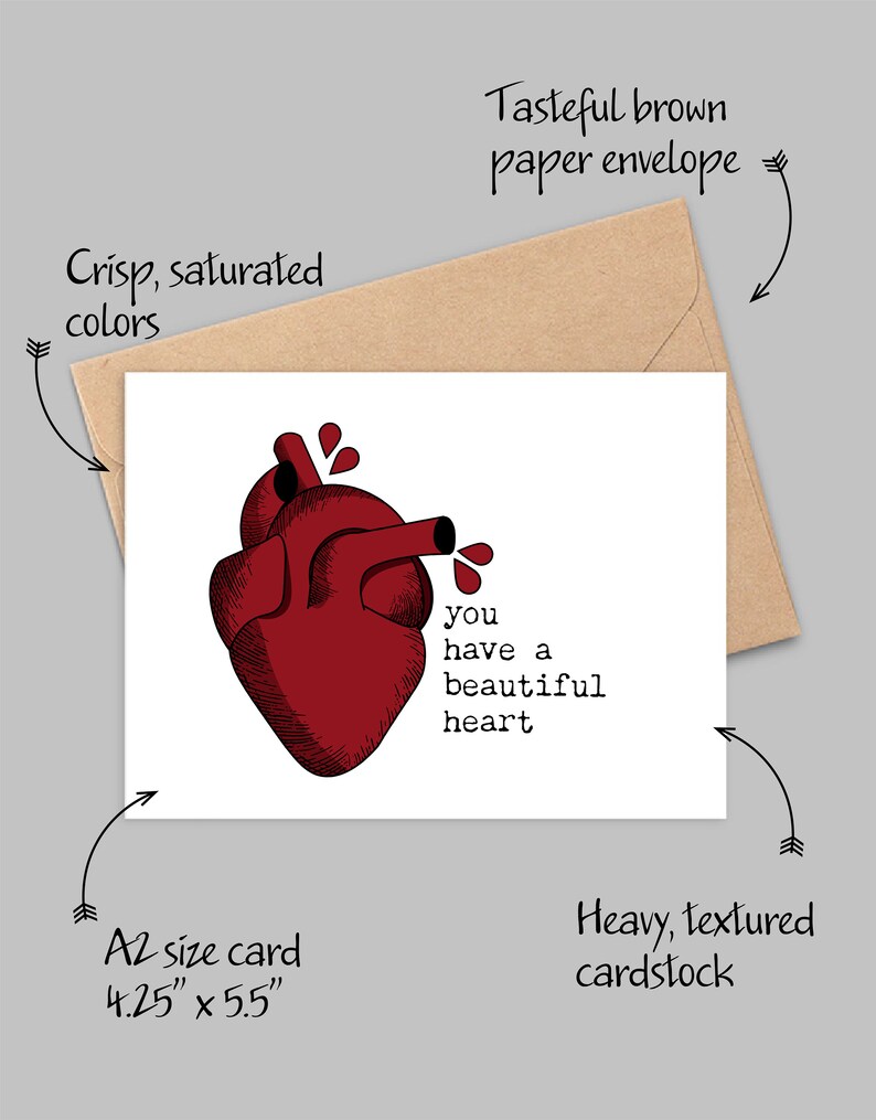 Anatomy Heart Thank You Card for Friend Tattoo Valentine for - Etsy