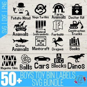 Boys Toy Bin Labels SVG | Playroom Labels SVG | Toy Labels With ...