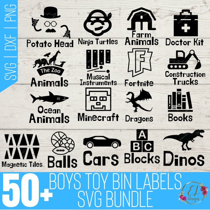 Boys Toy Bin Labels SVG Playroom Labels SVG Toy Labels - Etsy