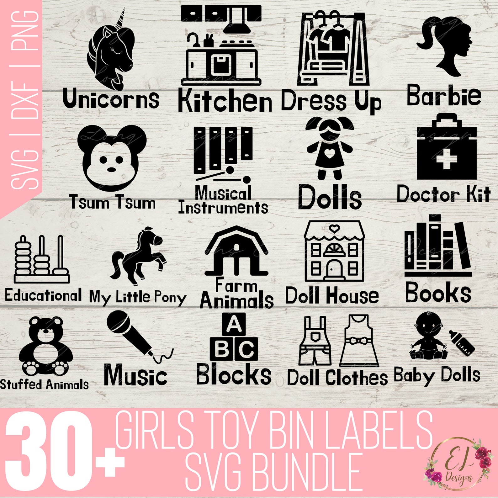 Girls Toy Bin Labels Svg | Playroom Labels SVG | Toy Labels With ...
