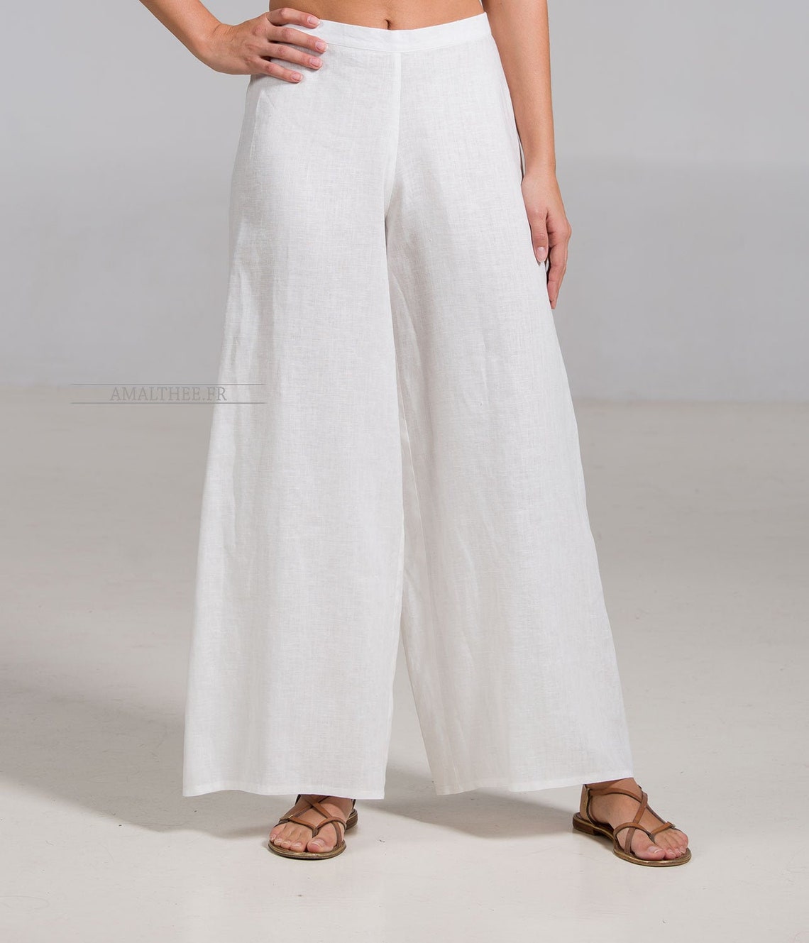 Pantalon femme lin, pantalon large femme, pantalon chic blanc cassé ...